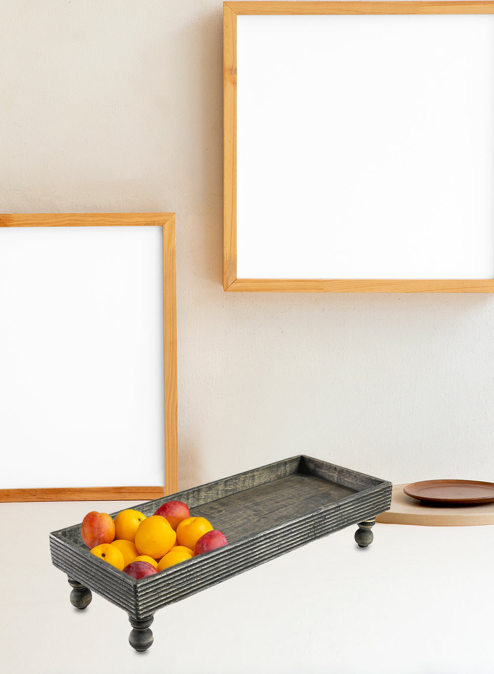 21" Rustic Dark Wood Tray with Legs | Trays | Serene Spaces Living
