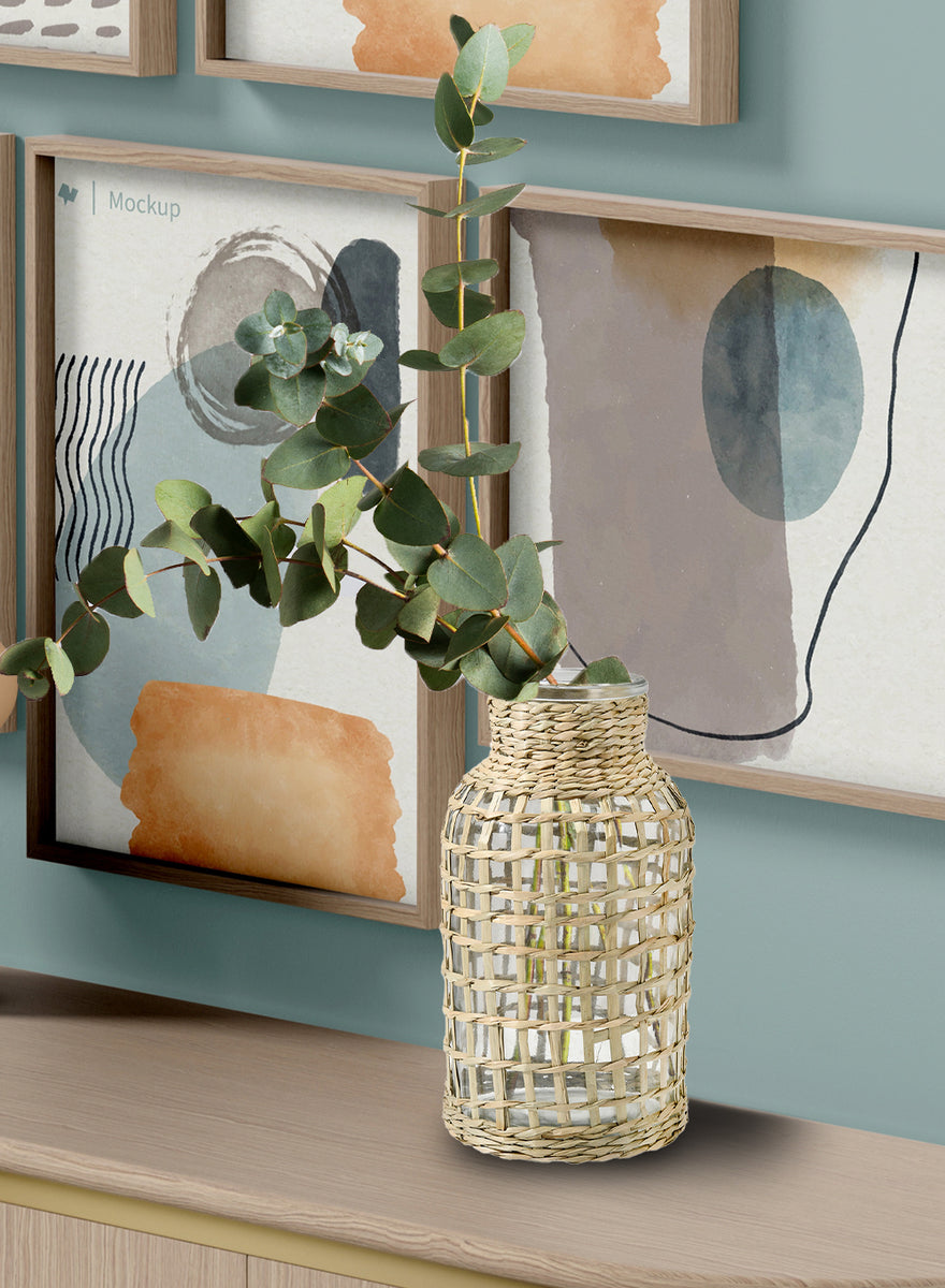 Natural Rattan Wrapped Glass Bottle Vase | Vase | Serene Spaces Living