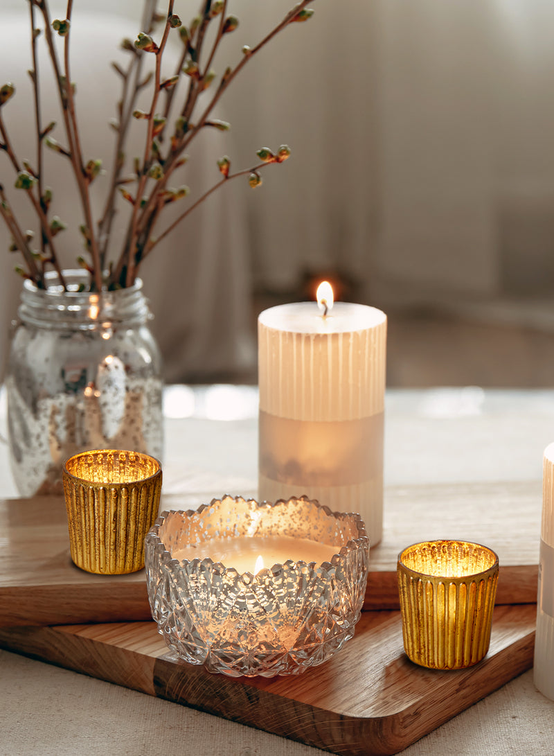 Ribbed Amber Glass Votive Holder | Candle Holder | Serene Spaces Living