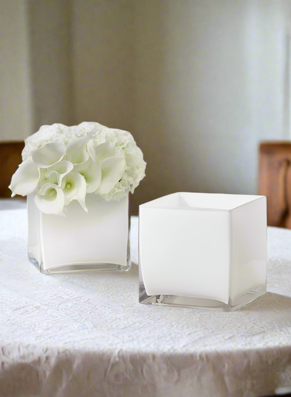 Glossy White Glass Cube 6"